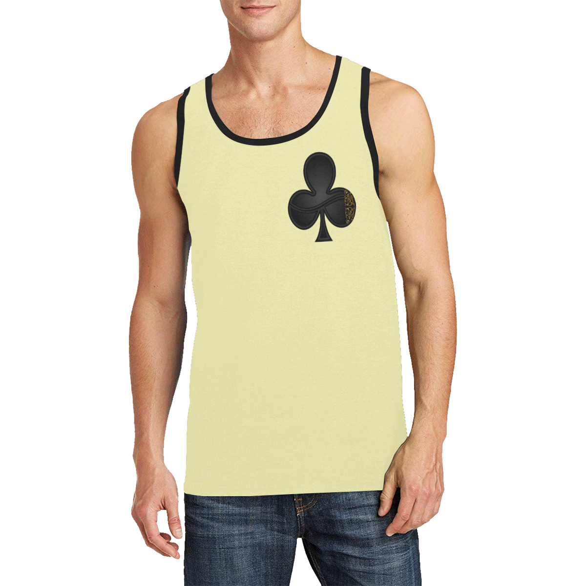 Club Las Vegas Symbol Playing Card Shape on Yellow Men's All Over Print Tank Top (Model T57 ...
