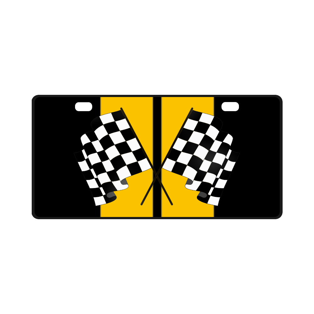 Checkered Flags Race Car Stripe Black And Yellow License Plate ID checkered-flags-race-car-stripe-black-and-yellow-license-plate-id