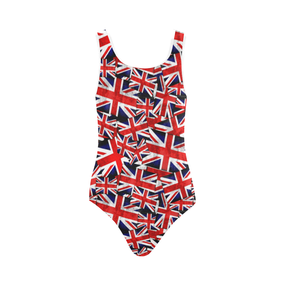 Union Jack British UK Flag - White Straps Vest One Piece Swimsuit ...