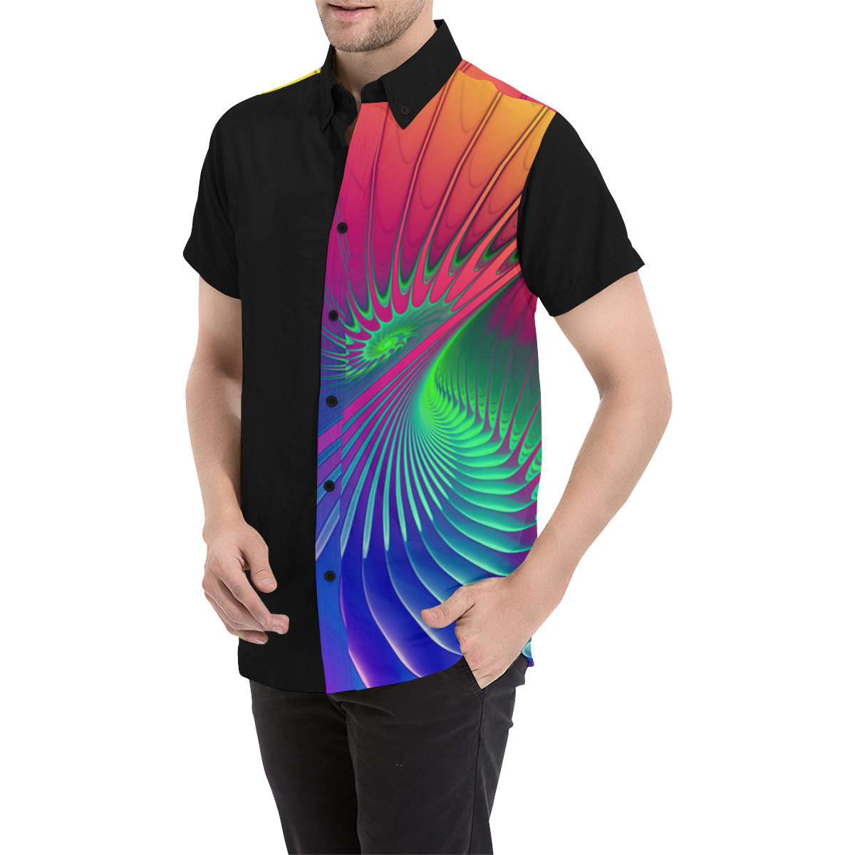 PSYCHEDELIC FRACTAL SPIRAL - Neon Colored Men's All Over Print Short ...