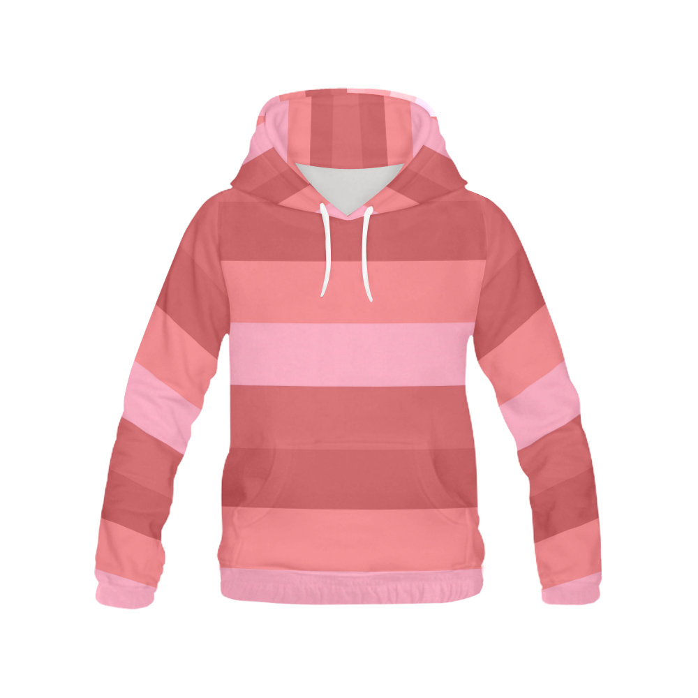 Shades Of Coral Stripes All Over Print Hoodie for Women (USA Size ...