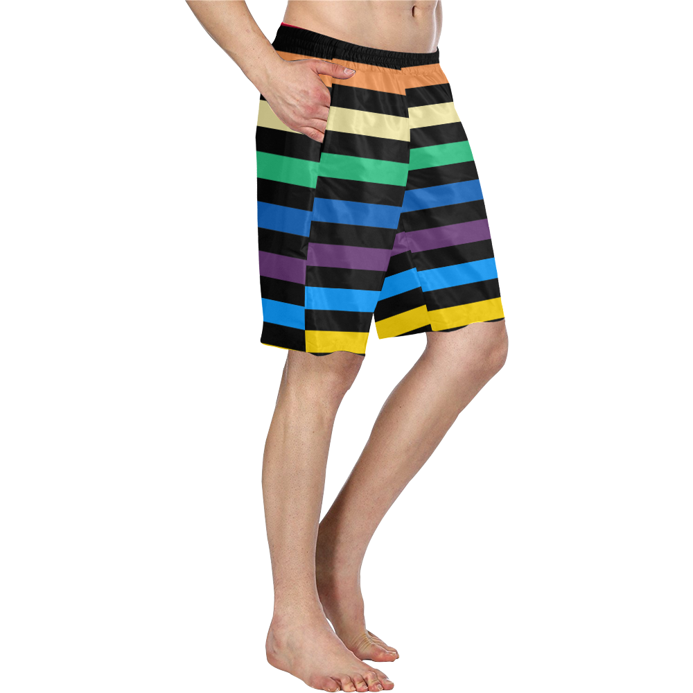 Rainbow Stripes with Black Men's Swim Trunk (Model L21) | ID: D3455855