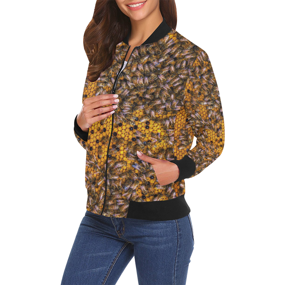 HONEY BEES 3 All Over Print Bomber Jacket for Women (Model H19) | ID ...