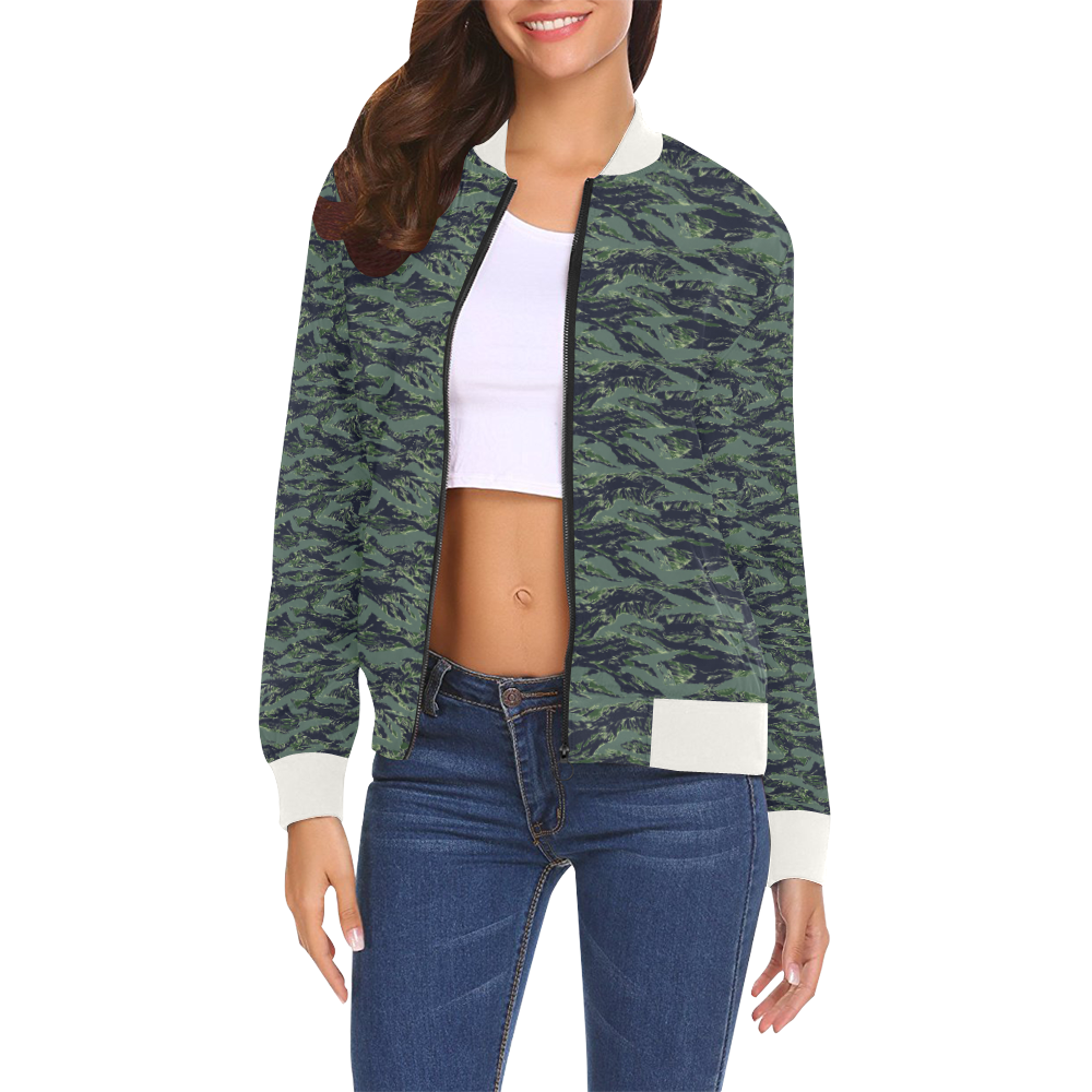 Jungle Tiger Stripe Green Camouflage All Over Print Bomber Jacket for ...