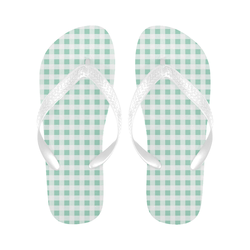 Mint Green Gingham Flip Flops for Men/Women (Model 040) | ID: D2462888
