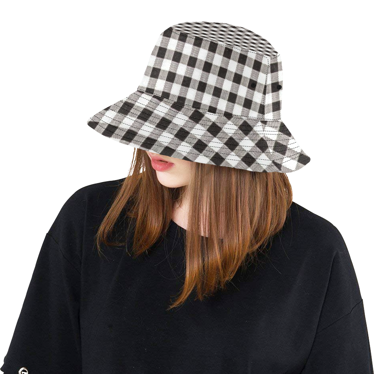 Buffalo Plaid Black All Over Print Bucket Hat | ID: D3771988