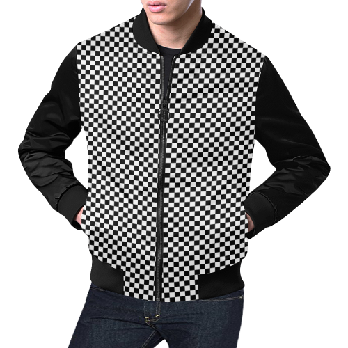 Checkerboard White And Black All Over Print Bomber Jacket for Men/Large ...