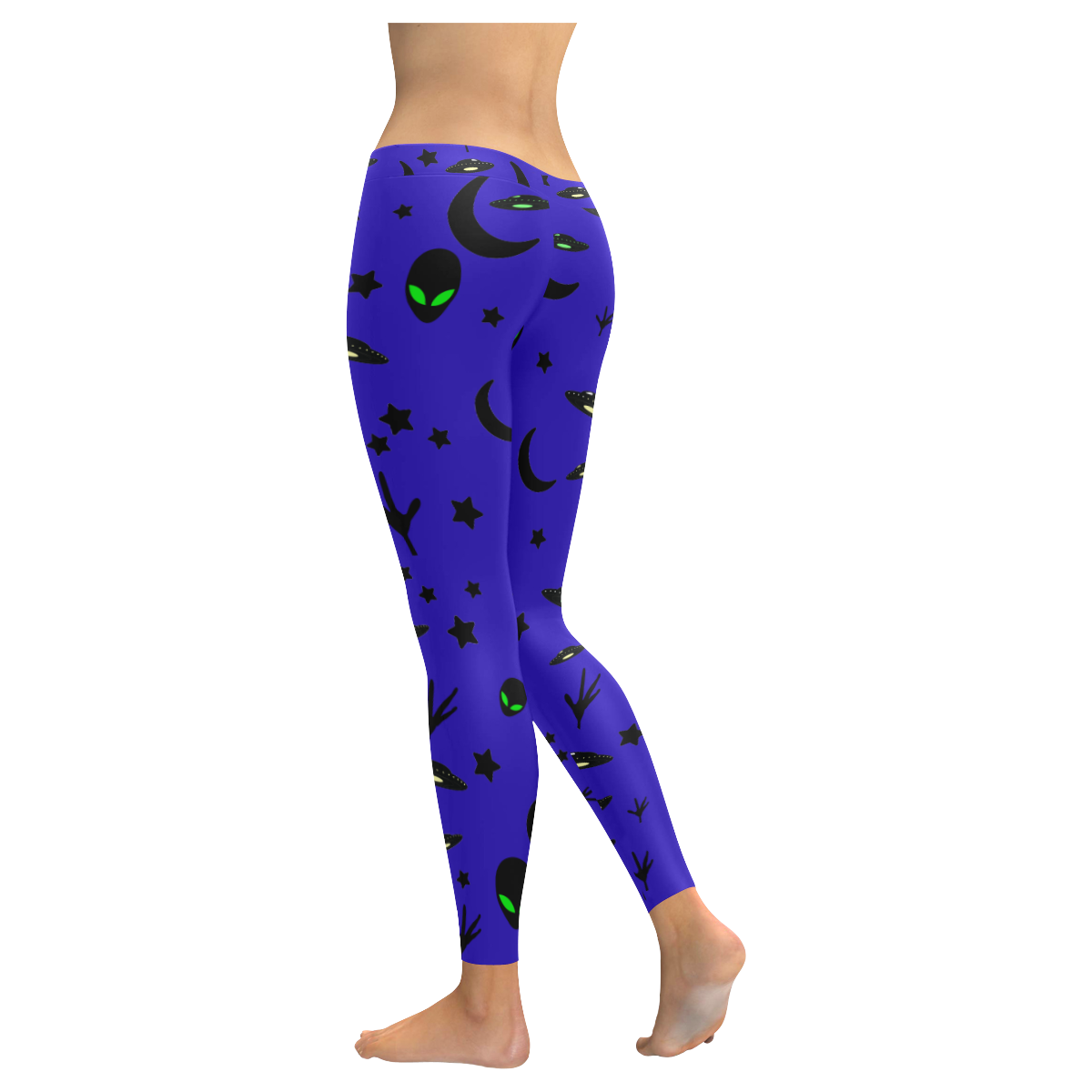 Alien Flying Saucers Stars Pattern on Blue Women's Low Rise Leggings ...