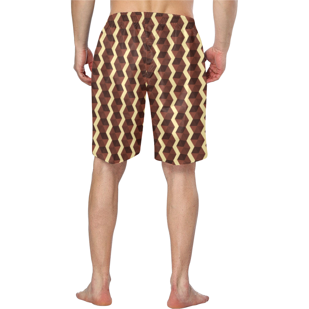 Brown and Gold Print Men's Swim Trunk (Model L21) | ID: D2981777