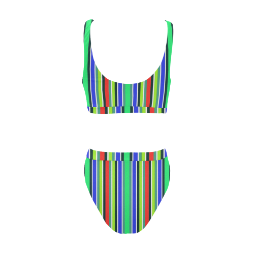 Vivid Colored Stripes 2 Sport Top & High-Waisted Bikini Swimsuit (Model ...