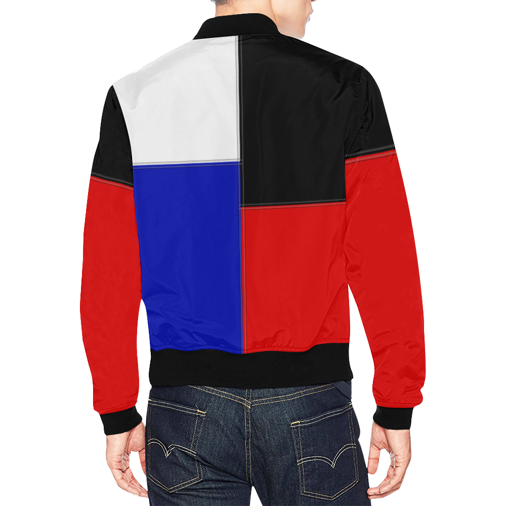 Red Black and Blue Blocks All Over Print Bomber Jacket for Men/Large ...