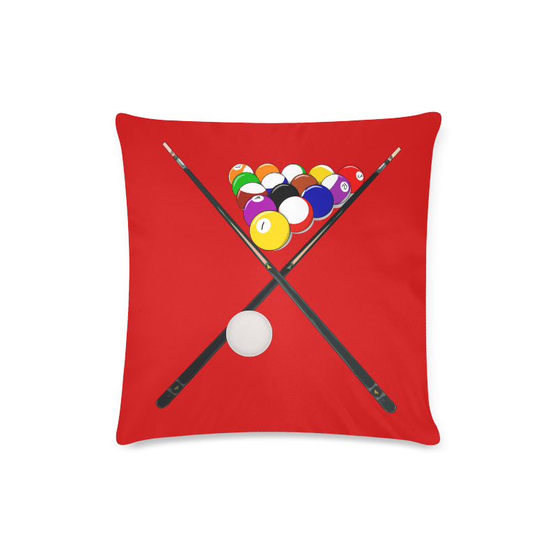 Billiard Balls and Cue Sticks on Red Custom Zippered Pillow Case 16"x16 ...