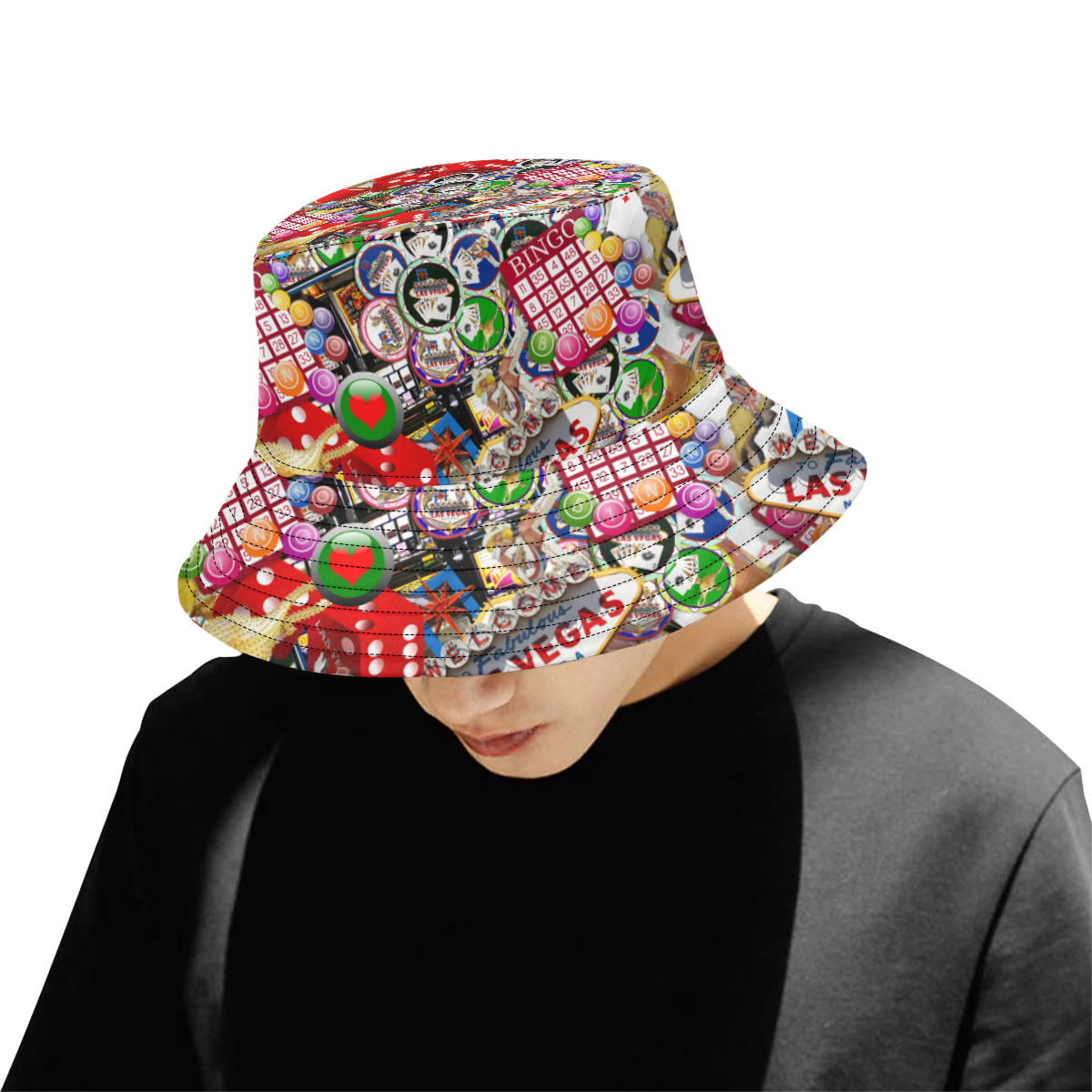Gamblers Delight - Las Vegas Icons All Over Print Bucket Hat for Men ...