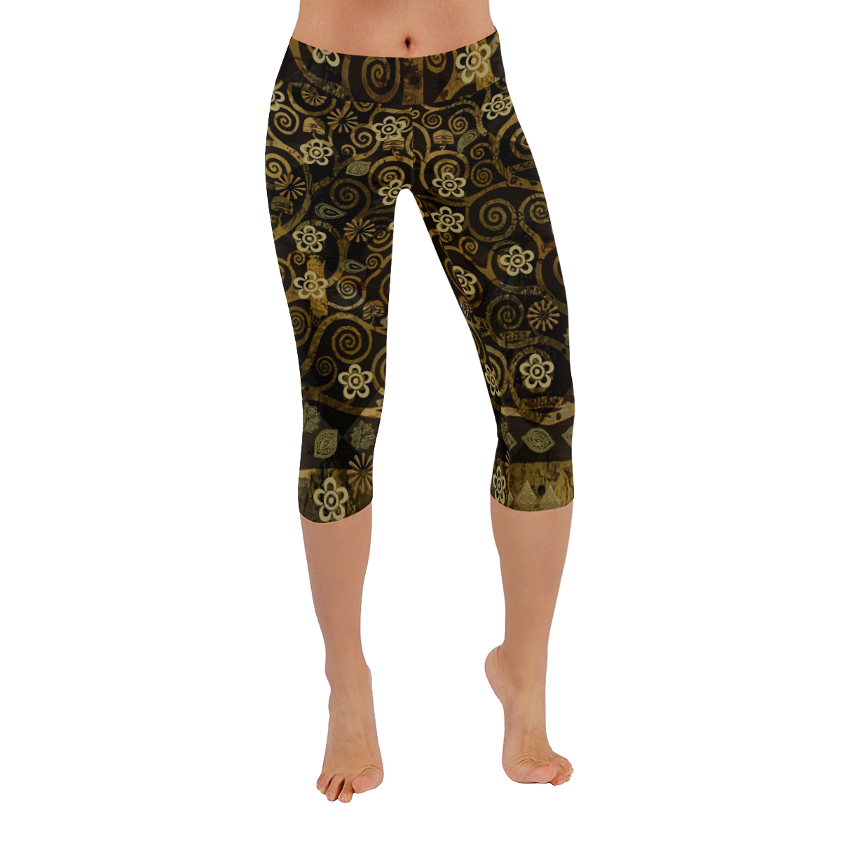 Klimt Tree Women's Low Rise Capri Leggings (Invisible Stitch) (Model ...