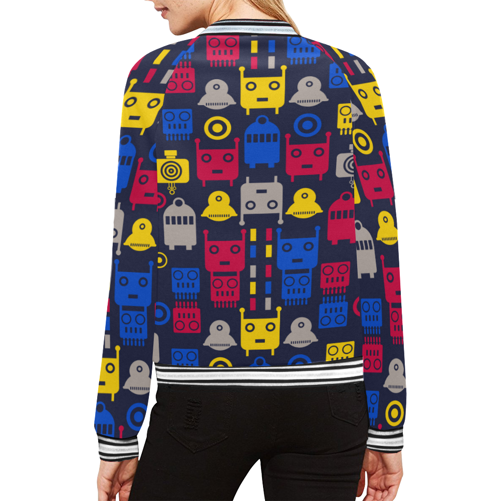 Cartoon Robots All Over Print Bomber Jacket for Women (Model H21) | ID ...