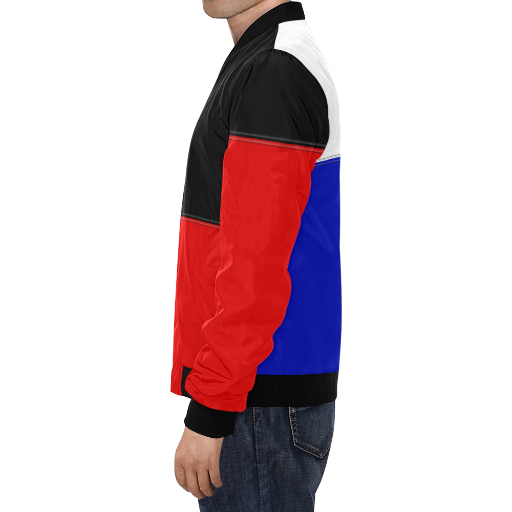 Red Black and Blue Blocks All Over Print Bomber Jacket for Men/Large ...