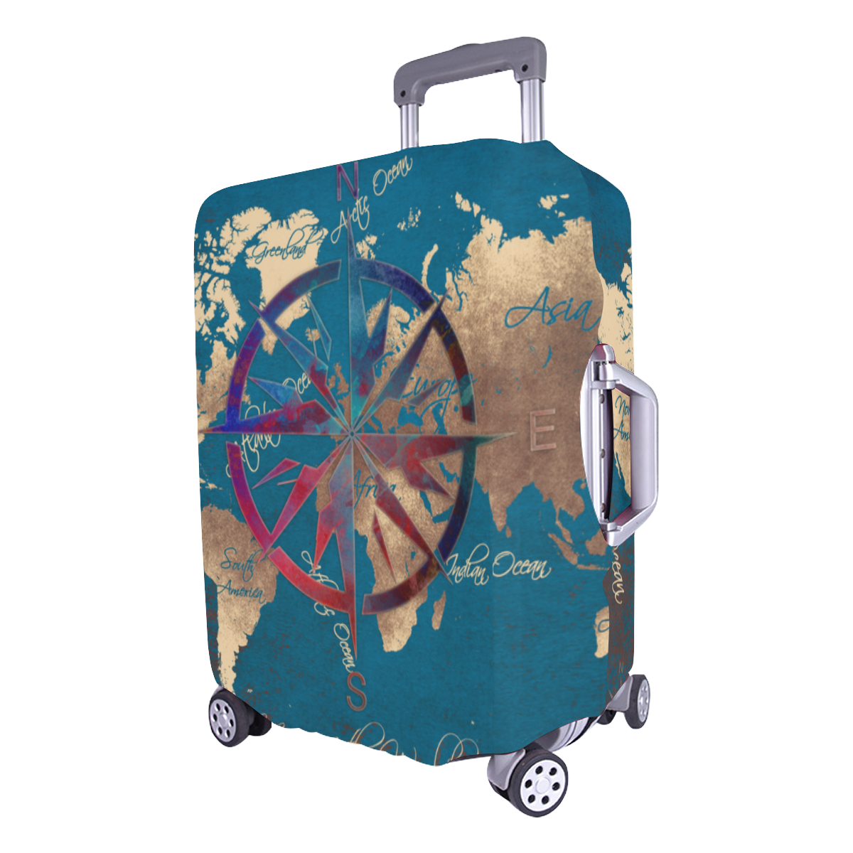 world map wind rose #map #worldmap Luggage Cover/Large 26"-28" | ID ...