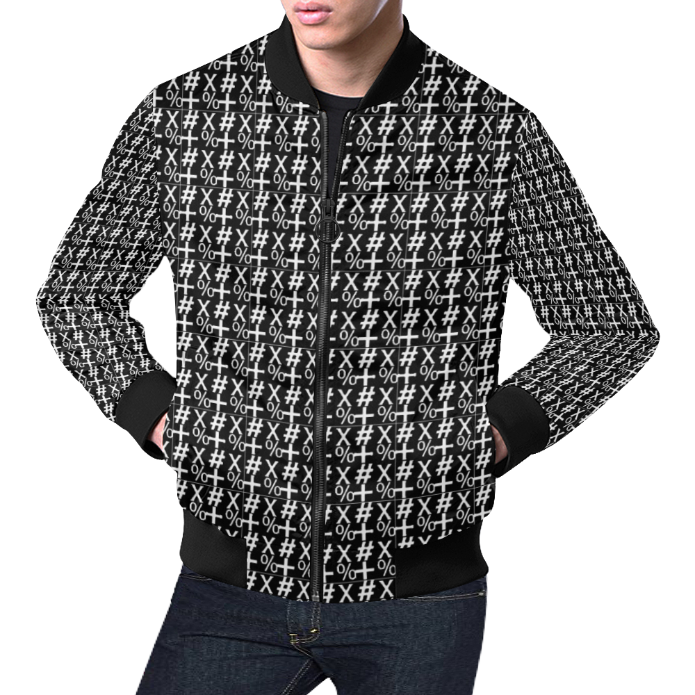 NUMBERS Collection Symbols Black/White All Over Print Bomber Jacket for ...