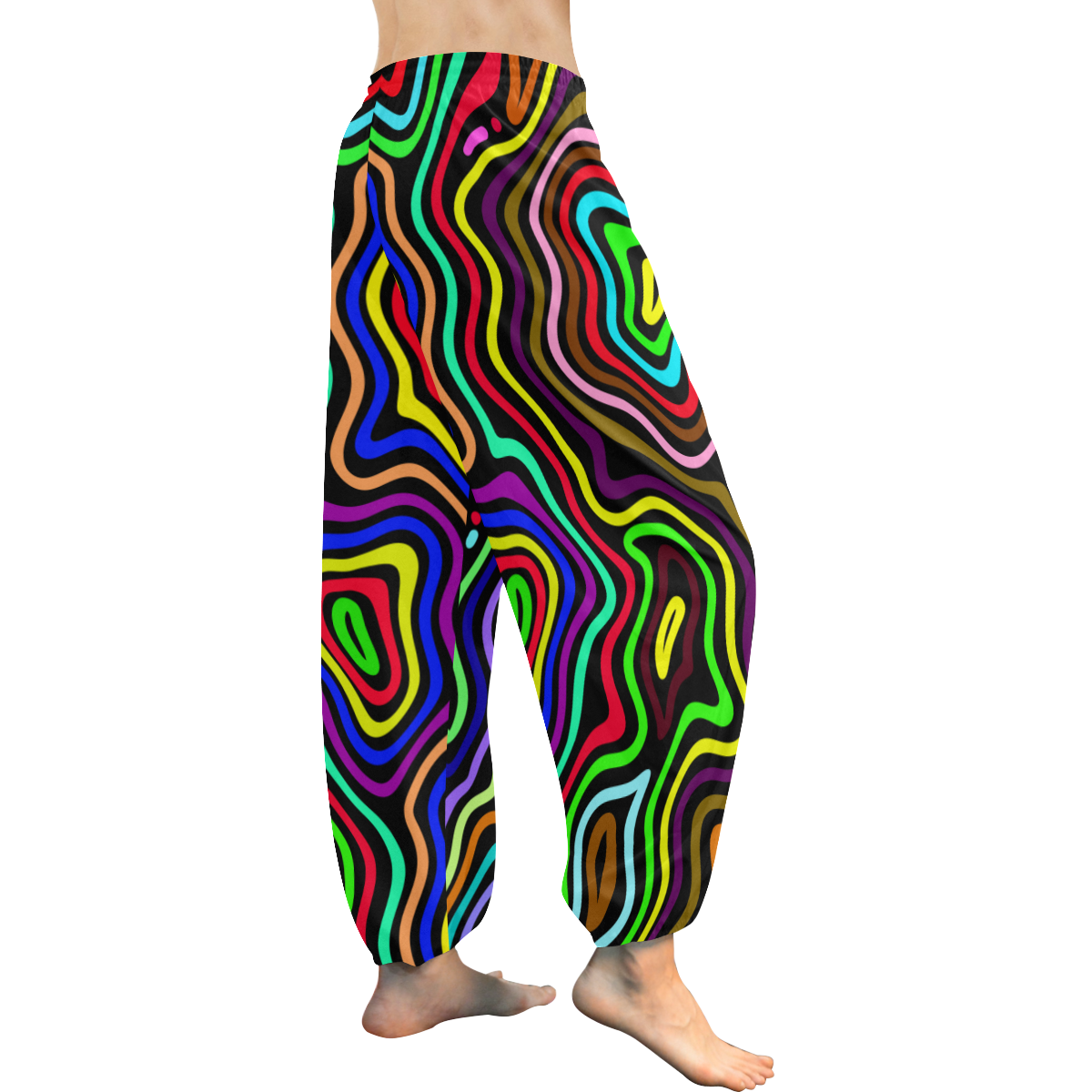Multicolored Wavy Line Pattern Women's All Over Print Harem Pants ...
