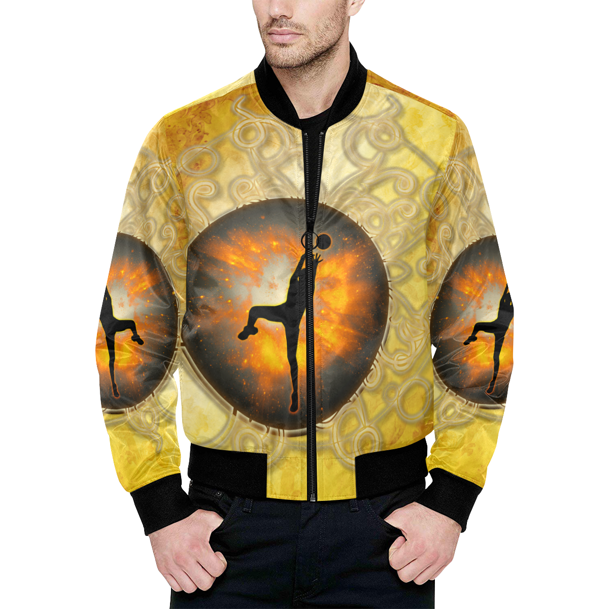Volleyball player All Over Print Quilted Bomber Jacket for Men (Model ...
