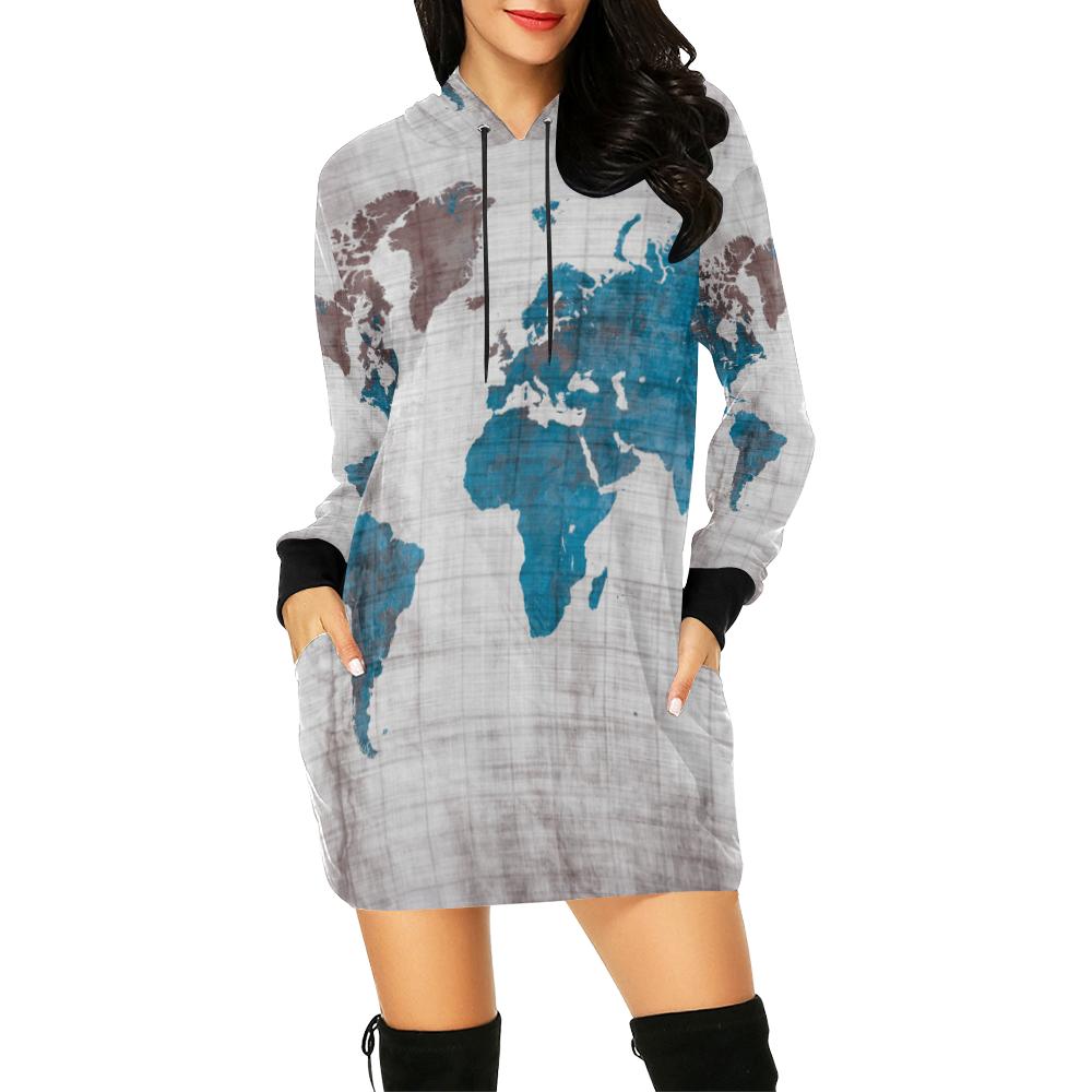 world map All Over Print Hoodie Mini Dress (Model H27) | ID: D2708644