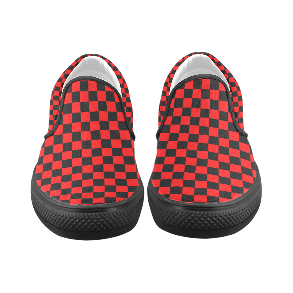 Checkerboard Black and Red Women's Unusual Slip-on Canvas Shoes (Model ...