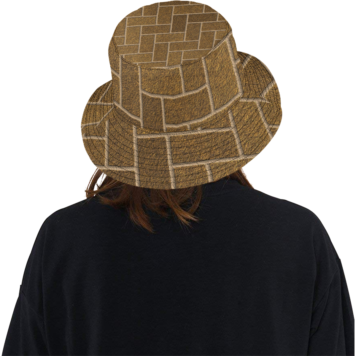 Gold Flaked Bricks All Over Print Bucket Hat | ID: D3114530
