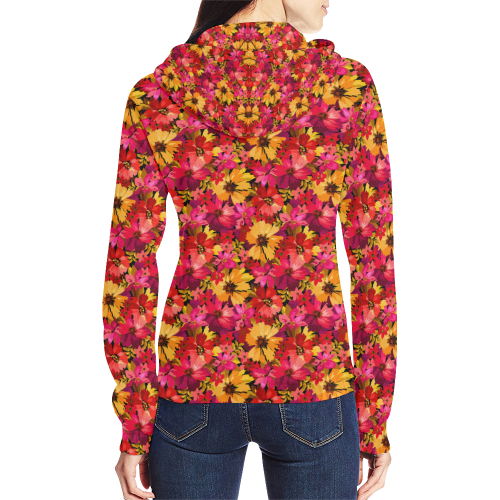 Flower Pattern All Over Print Full Zip Hoodie For Women Model H14