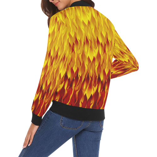 Hot Fire and Flames Illustration All Over Print Bomber Jacket for Women ...