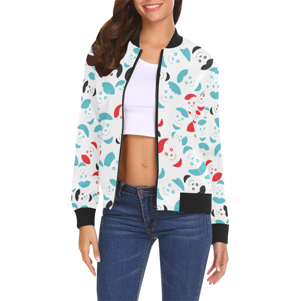 red smiley faces All Over Print Bomber Jacket for Women (Model H19 ...