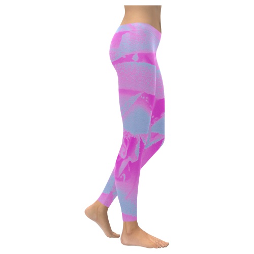 Perfect Hot Pink and Light Blue Rose Detail Women's Low Rise Leggings ...