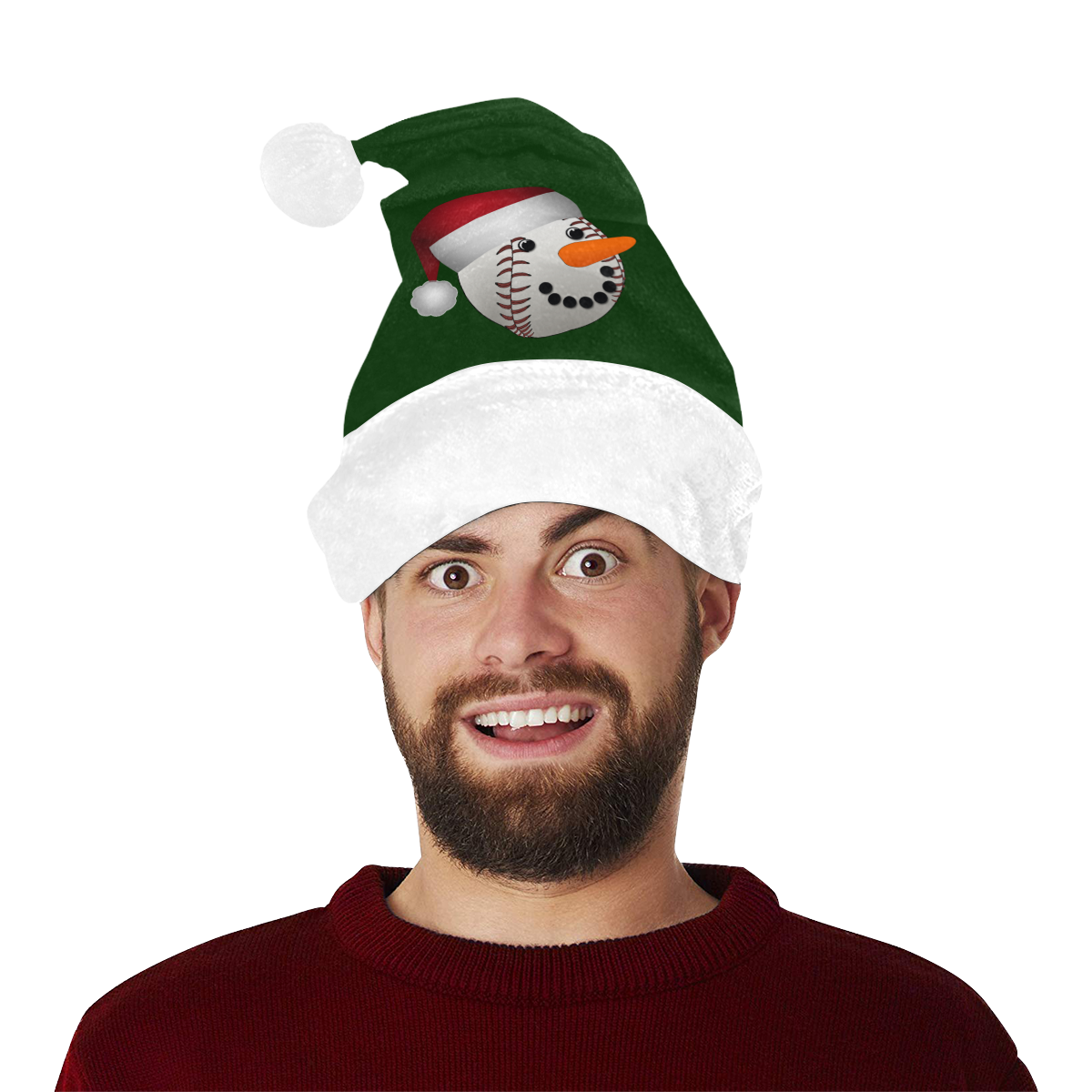 Christmas Santa Hat Baseball Cute Face Green Santa Hat | ID: D4146333