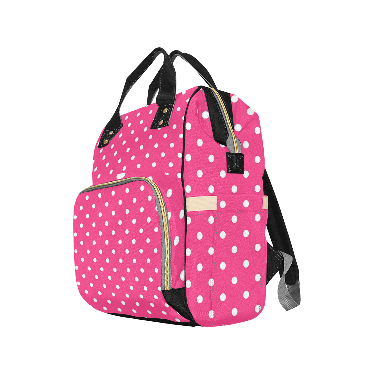 Hot Pink White Dots Multi-Function Diaper Backpack/Diaper Bag (Model 1688) | ID: D4083479