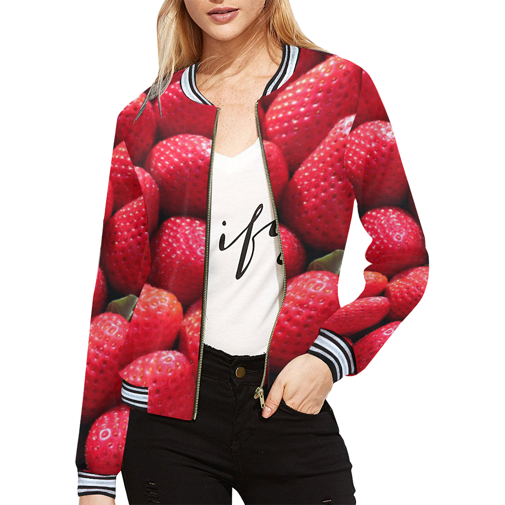 STRAWBERRIES All Over Print Bomber Jacket for Women (Model H21) | ID ...