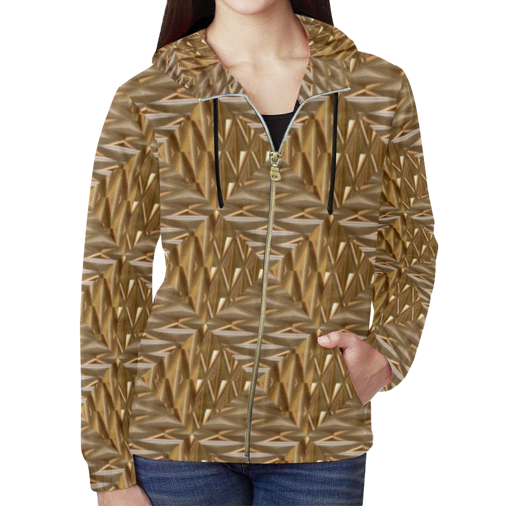Metallic Gold Star All Over Print Full Zip Hoodie for Women (Model H14 ...