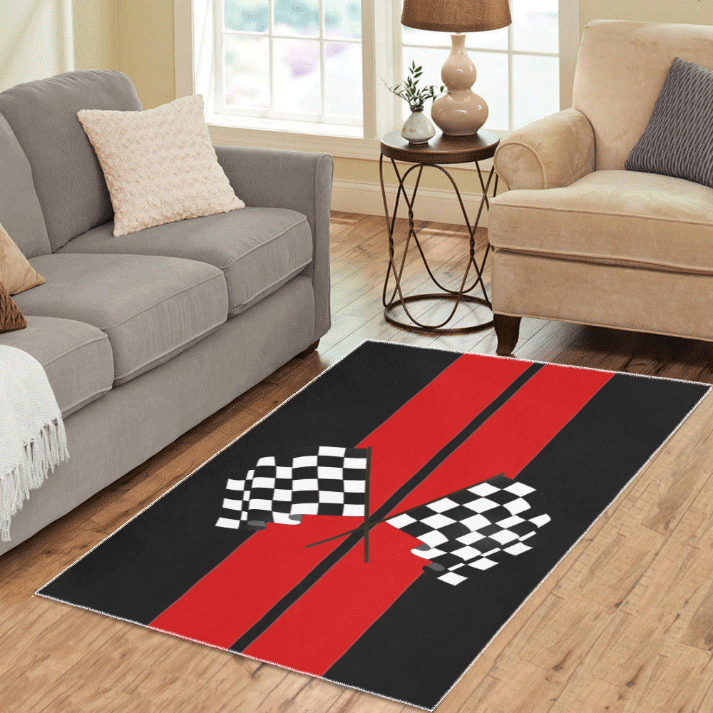 Checkered Flags, Race Car Stripe Black and Red Area Rug 5'x3'3'' | ID ...