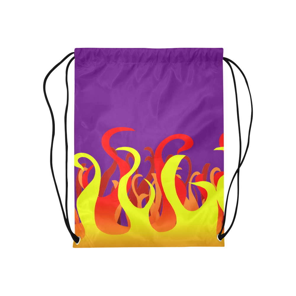 Fire and Flames on Purple Medium Drawstring Bag Model 1604 (Twin Sides ...