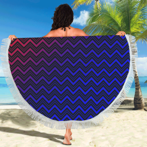 Chevron Black Red and Blue Circular Beach Shawl 59"x 59" | ID: D3627215