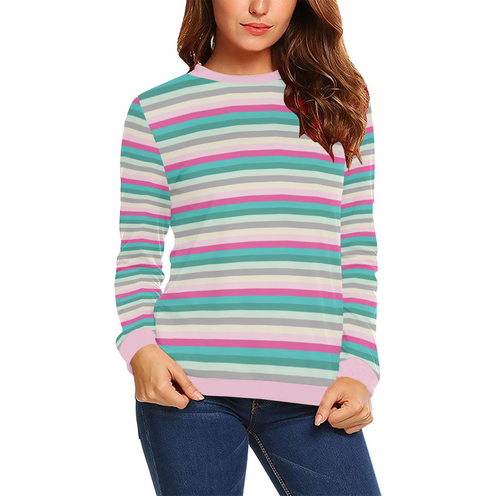 Fun Stripes 1 Lt Pink All Over Print Crewneck Sweatshirt for Women ...