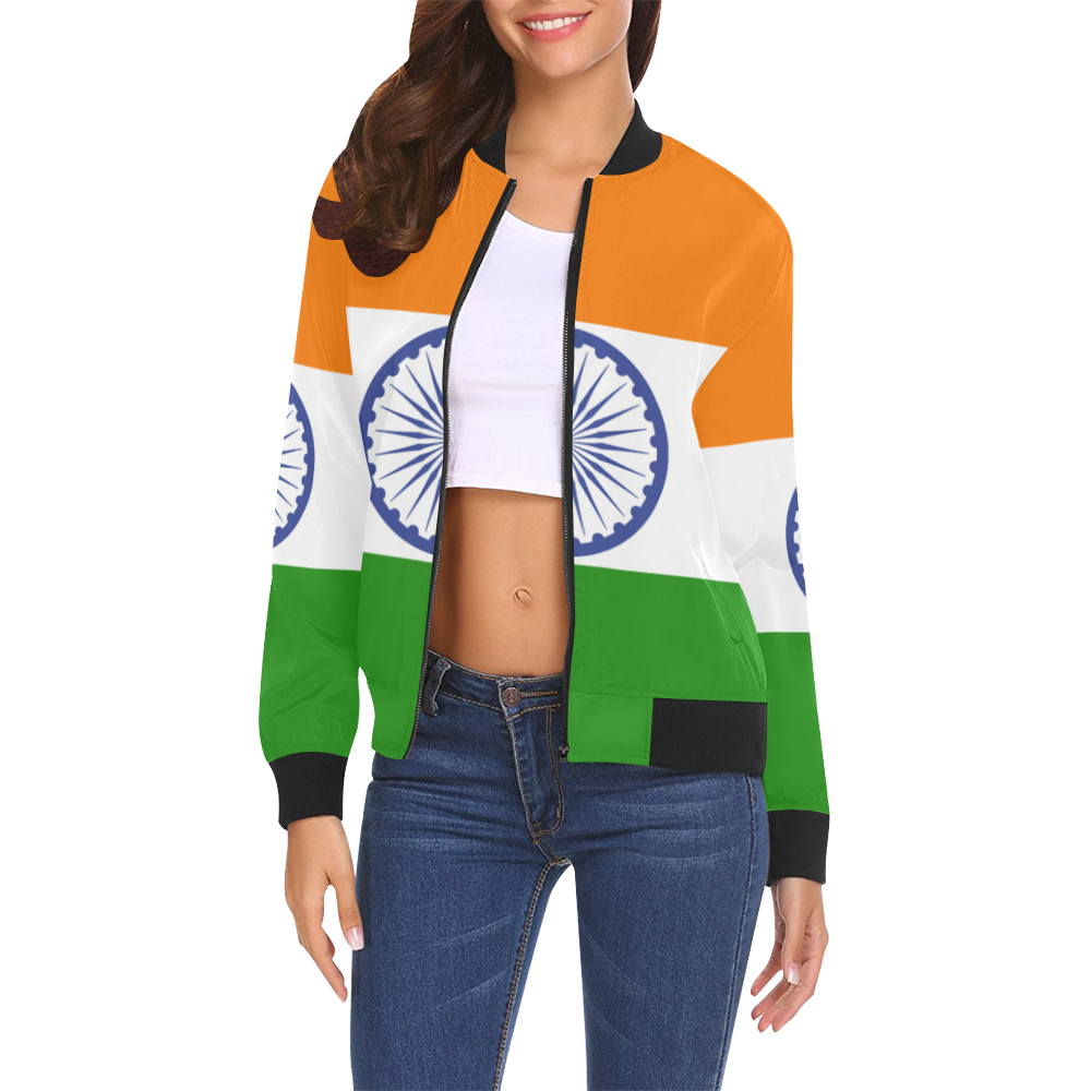INDIA FLAG All Over Print Bomber Jacket for Women (Model H19) | ID ...