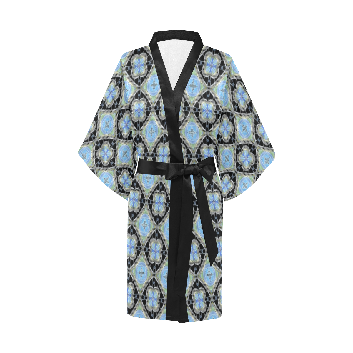 Powder Blue and Black Kimono Robe | ID: D3744941