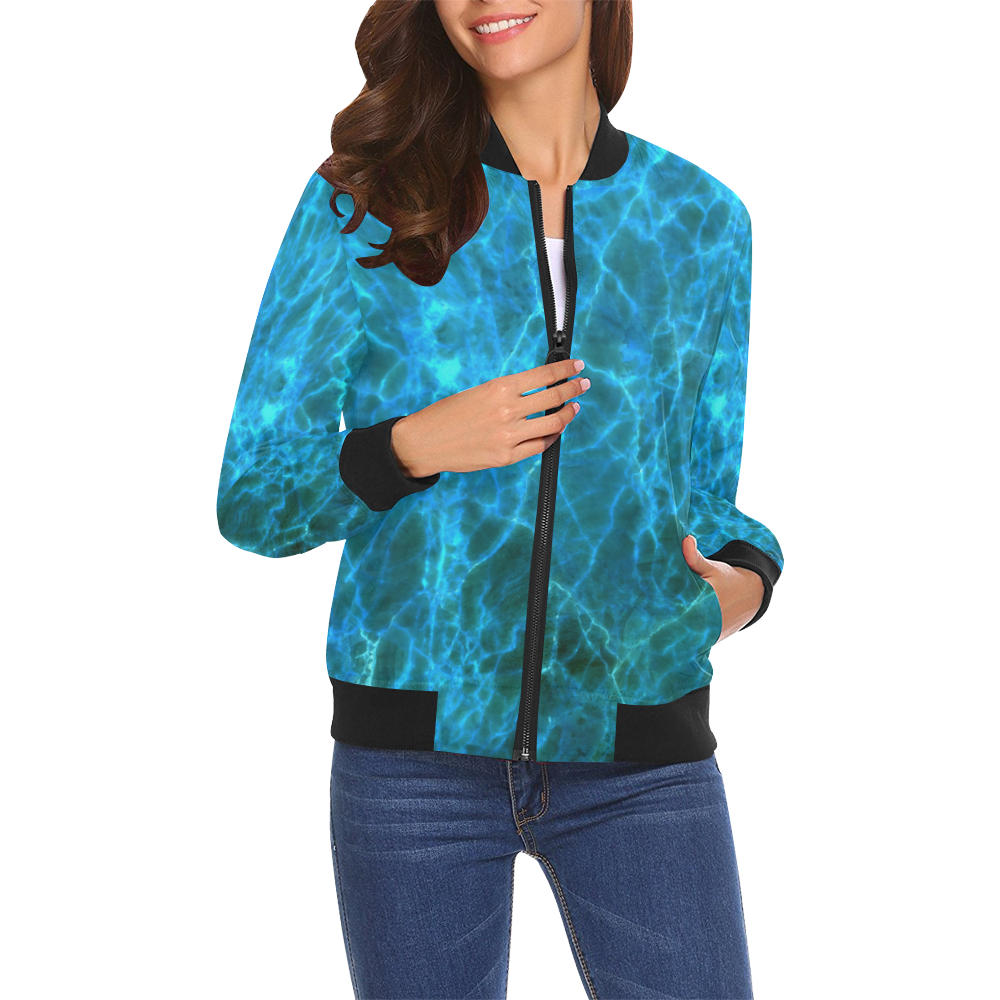 blue scratch pattern All Over Print Bomber Jacket for Women (Model H19 ...