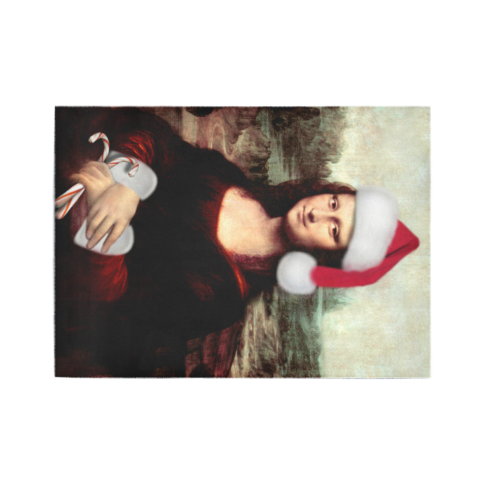 Christmas Mona Lisa with Santa Hat Area Rug7'x5' | ID: D4537315