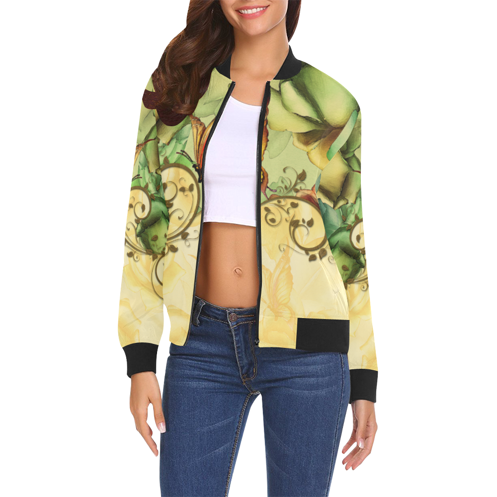 Colorful flowers with butterflies All Over Print Bomber Jacket for ...