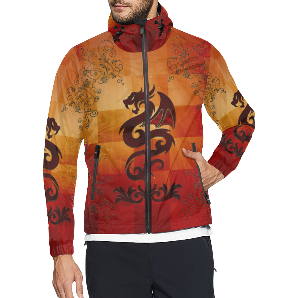 Tribal dragon on vintage background Unisex All Over Print Windbreaker ...