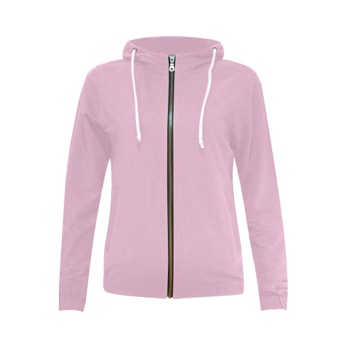 Color Solid Sweet Lilac All Over Print Full Zip Hoodie For Women Model