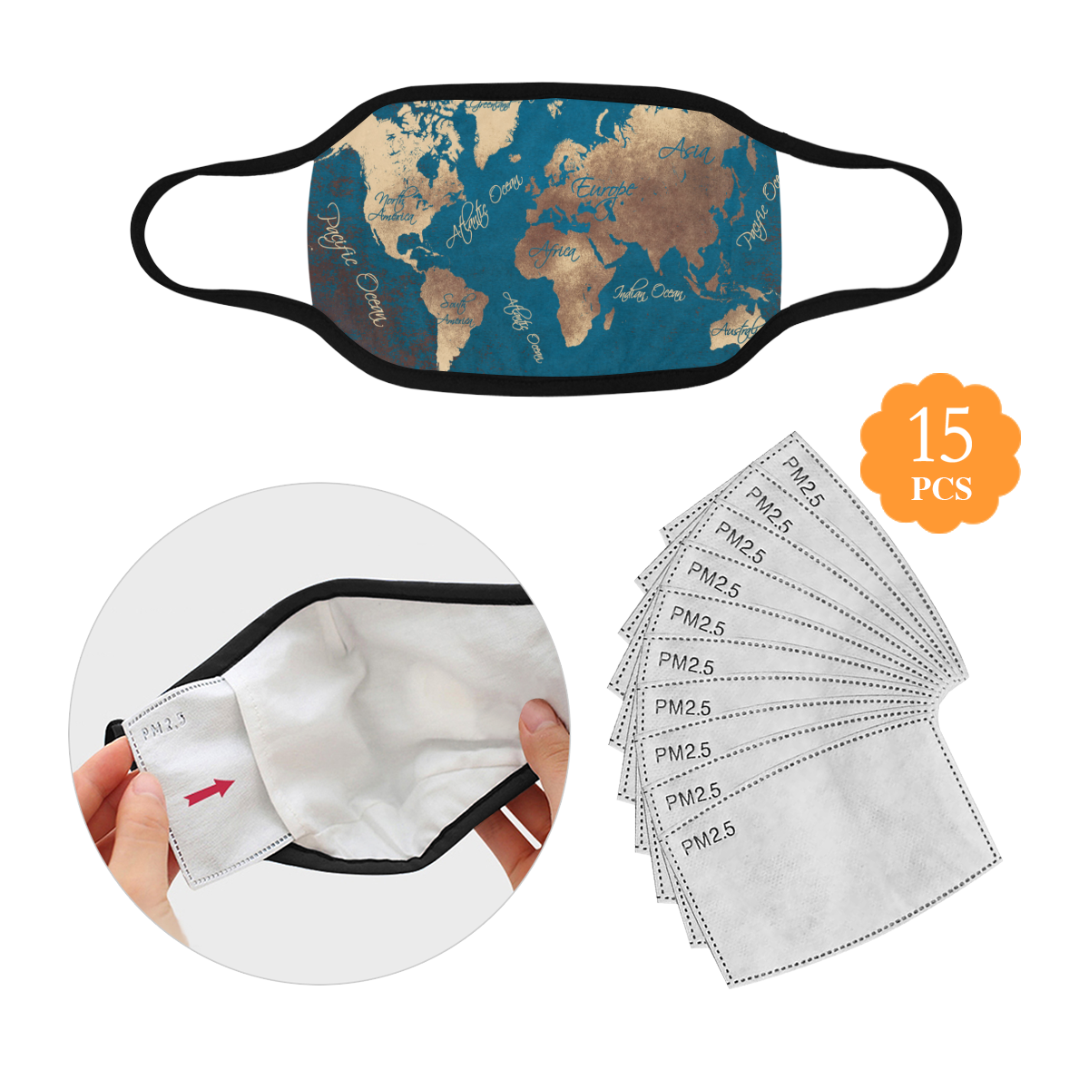 world map #map #worldmap Mouth Mask (15 Filters Included) (Non-medical ...