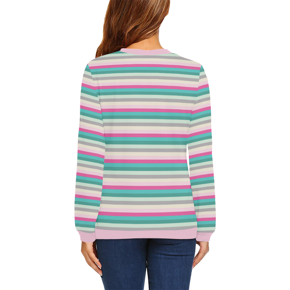 Fun Stripes 1 Lt Pink All Over Print Crewneck Sweatshirt for Women ...