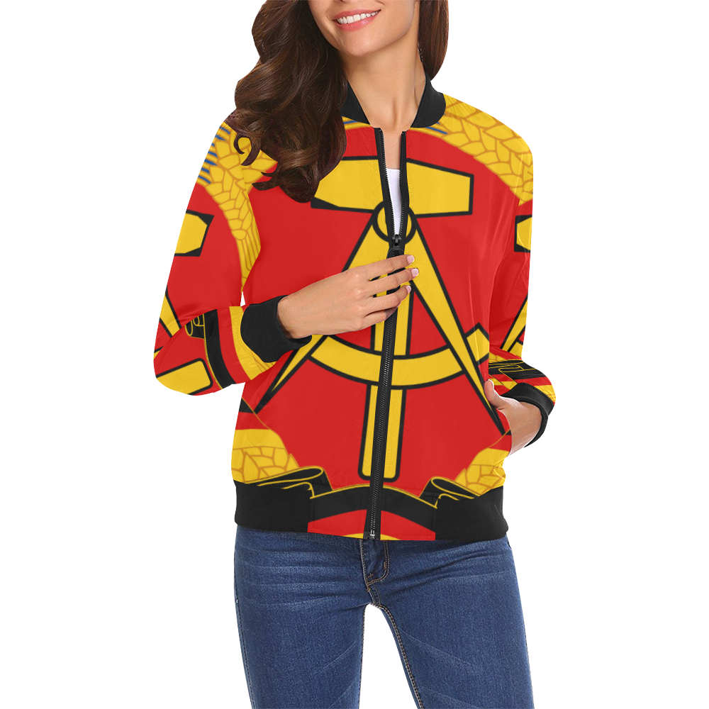 GDR EMBLEM All Over Print Bomber Jacket for Women (Model H19) | ID ...