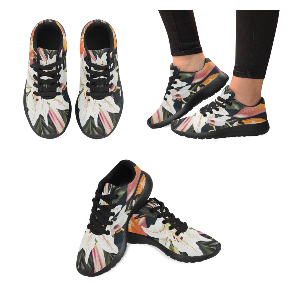 Design exotic flowers white green Men’s Running Shoes (Model 020) | ID ...